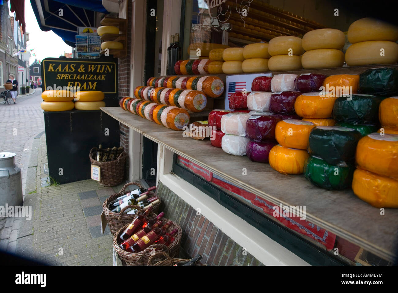 Cheese store display outdoors in the famous town of Edam cheese store ...