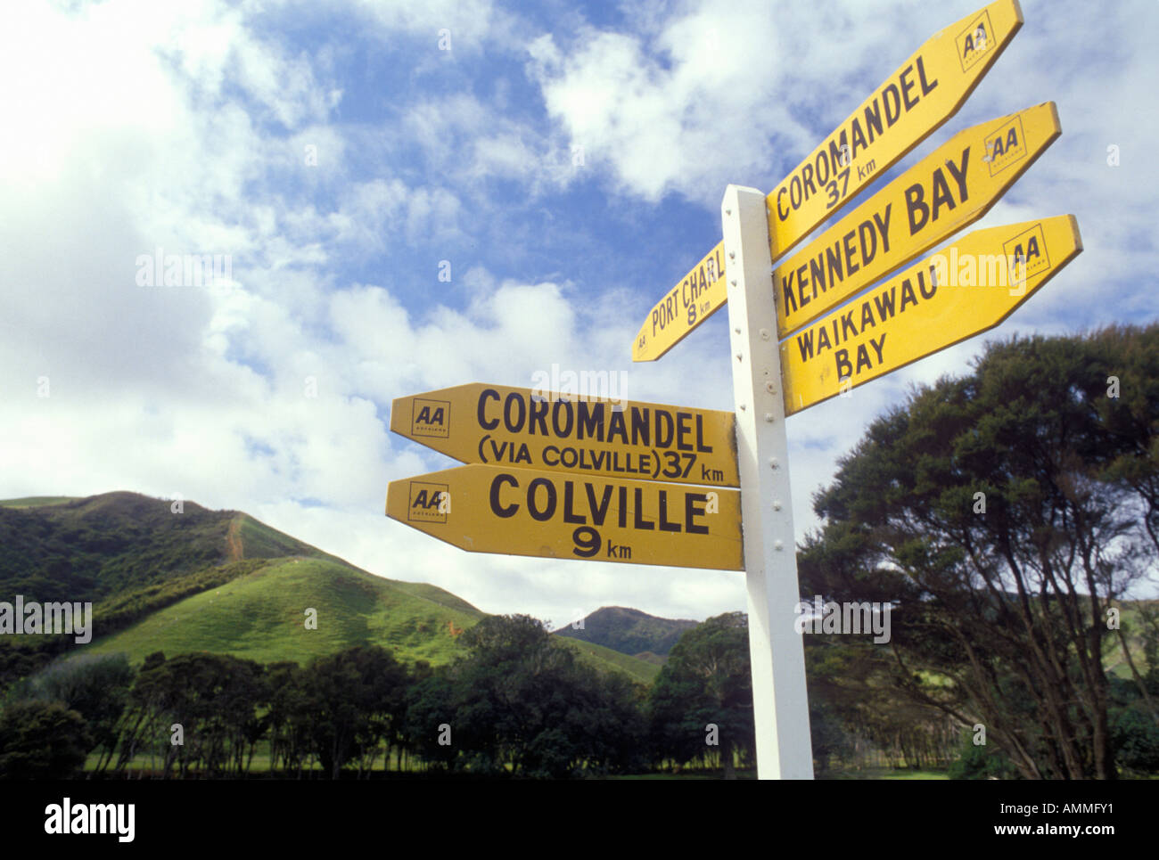 Rustic directional sign near Waikawau in New Zealand Stock Photo - Alamy