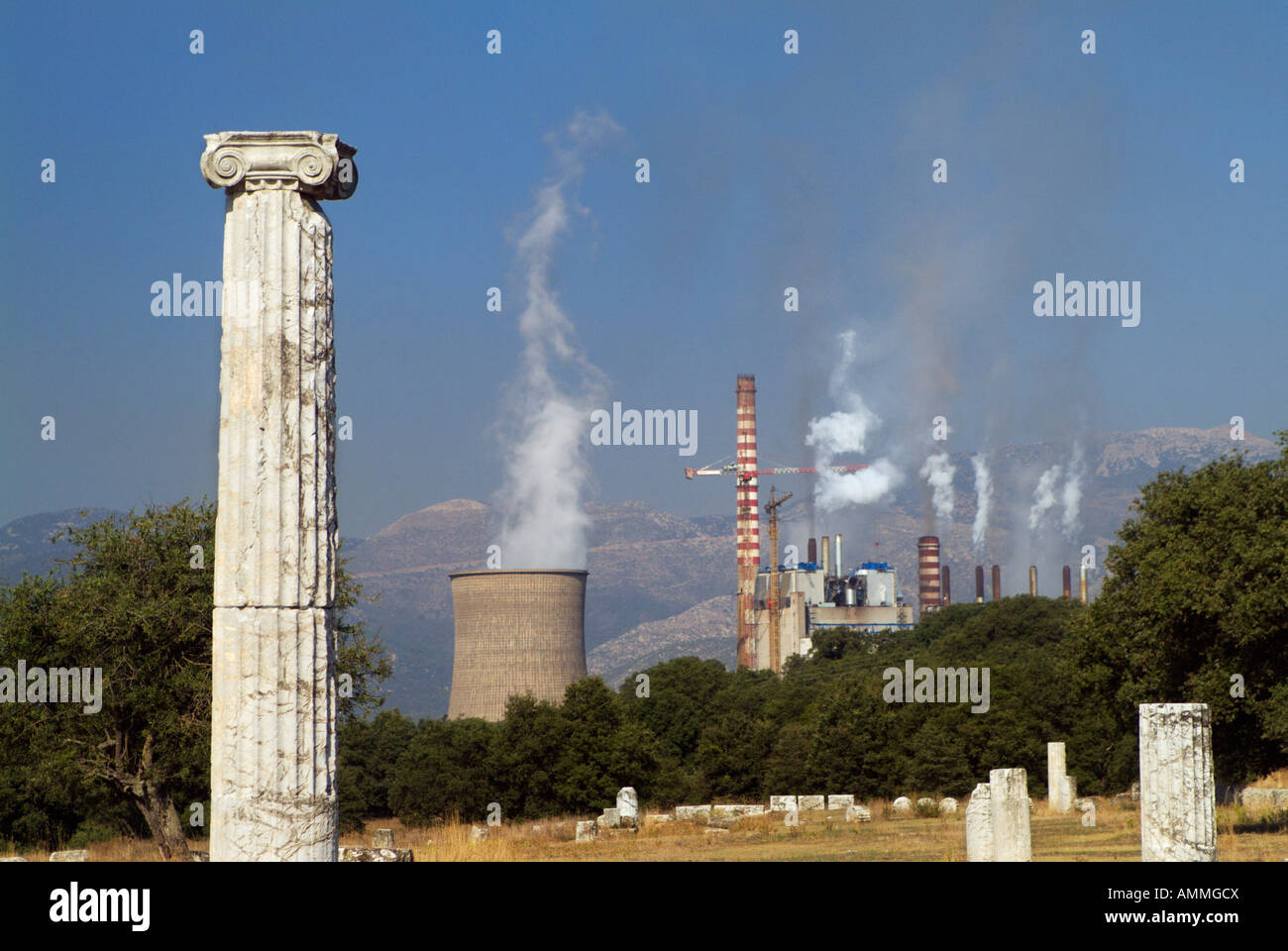 Greece Peloponnese Megalopoli Thermoelectrical power plant next to the ...