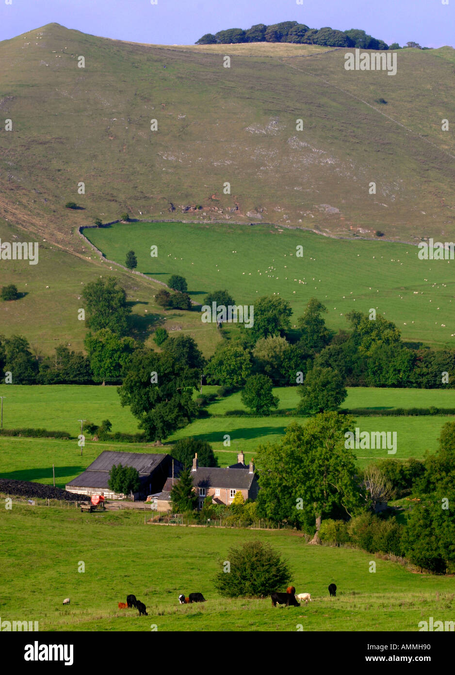 View of rural landscape near Ilam in the Peak District Derbyshire ...