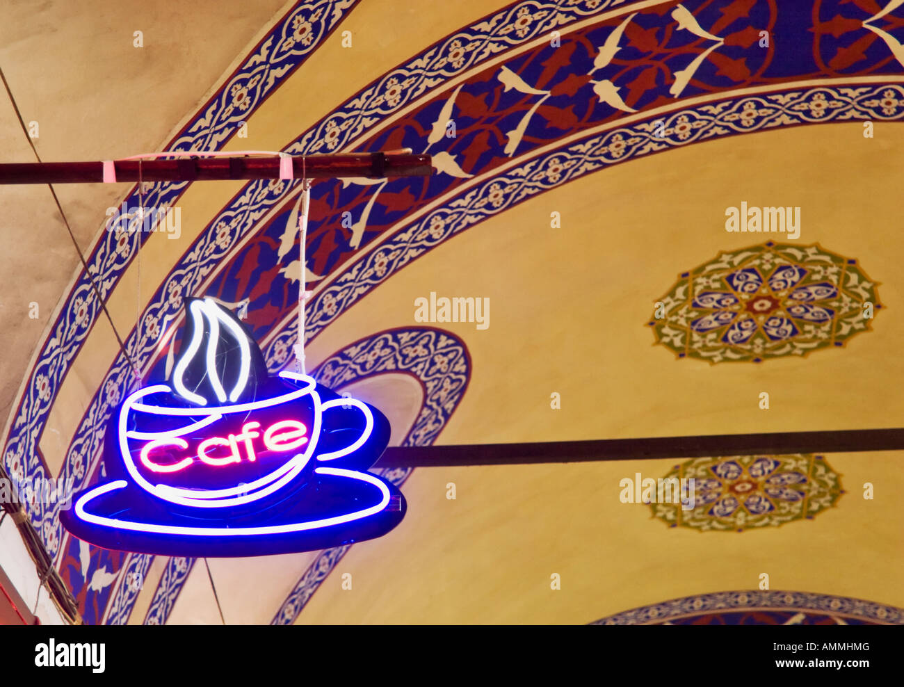 Neon sign café at the grand Bazaar Istanbul Stock Photo - Alamy