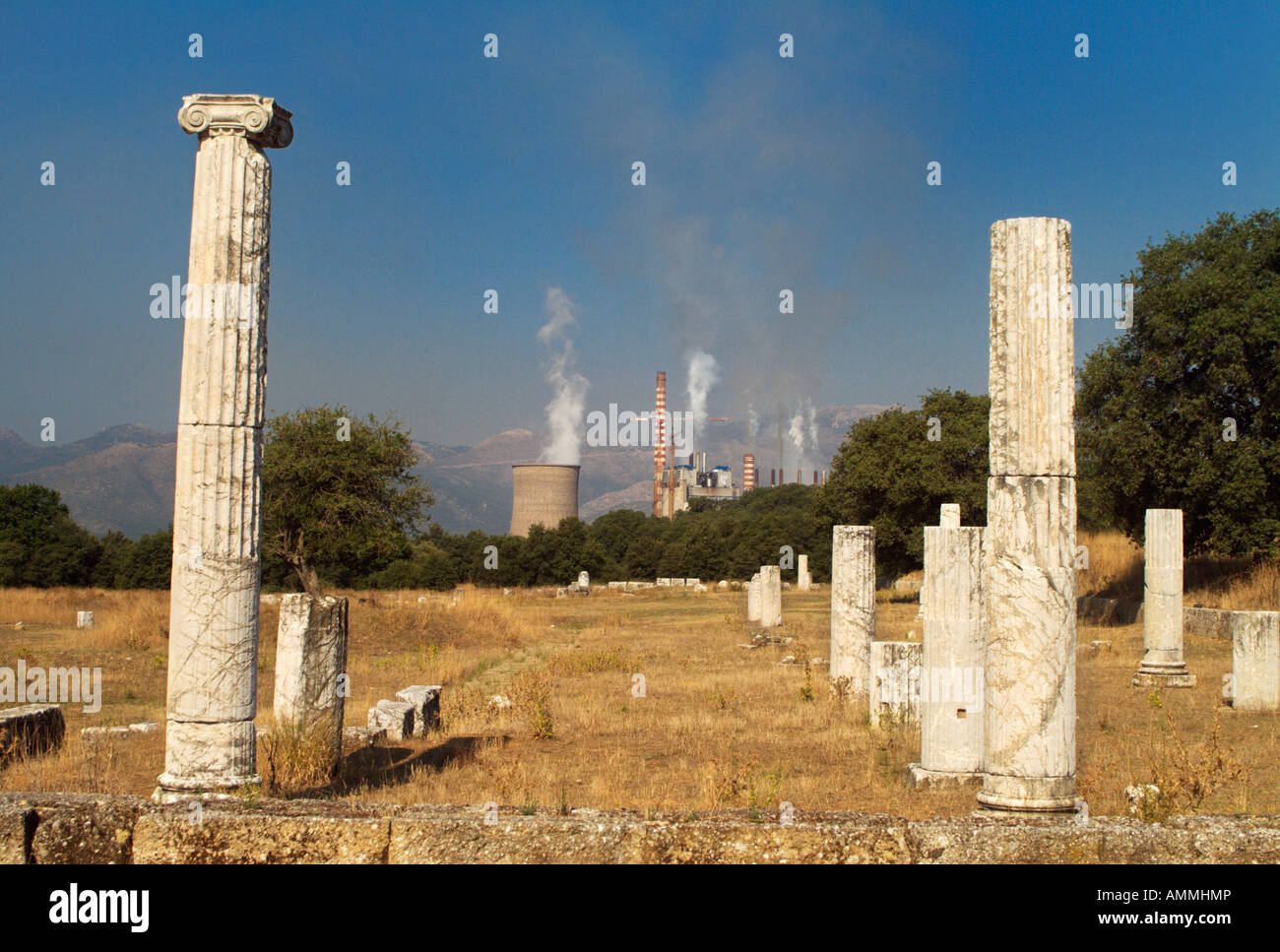 Greece Peloponnese Megalopoli Thermoelectrical power plant next to the ...