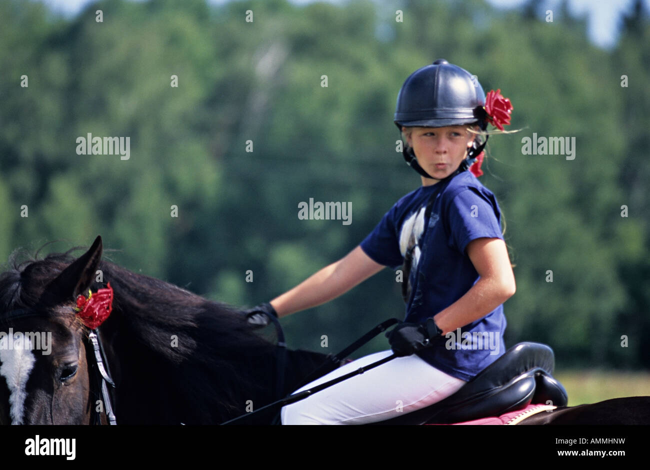 Lady rider on a horse back Stock Photo - Alamy