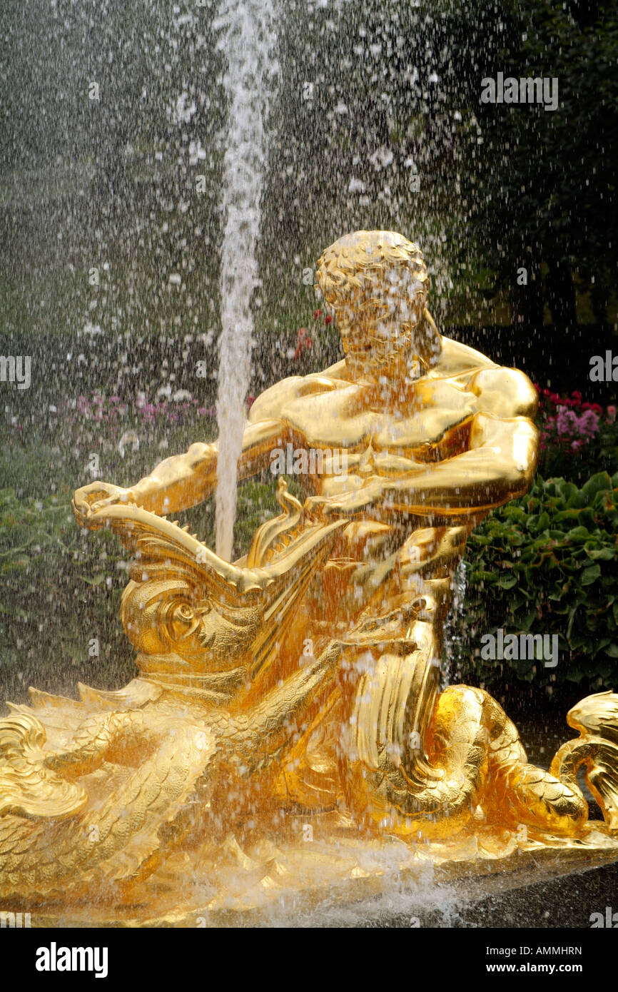 Golden Sculpture Man and Fish Statue a water fountain in the Lower Park ...