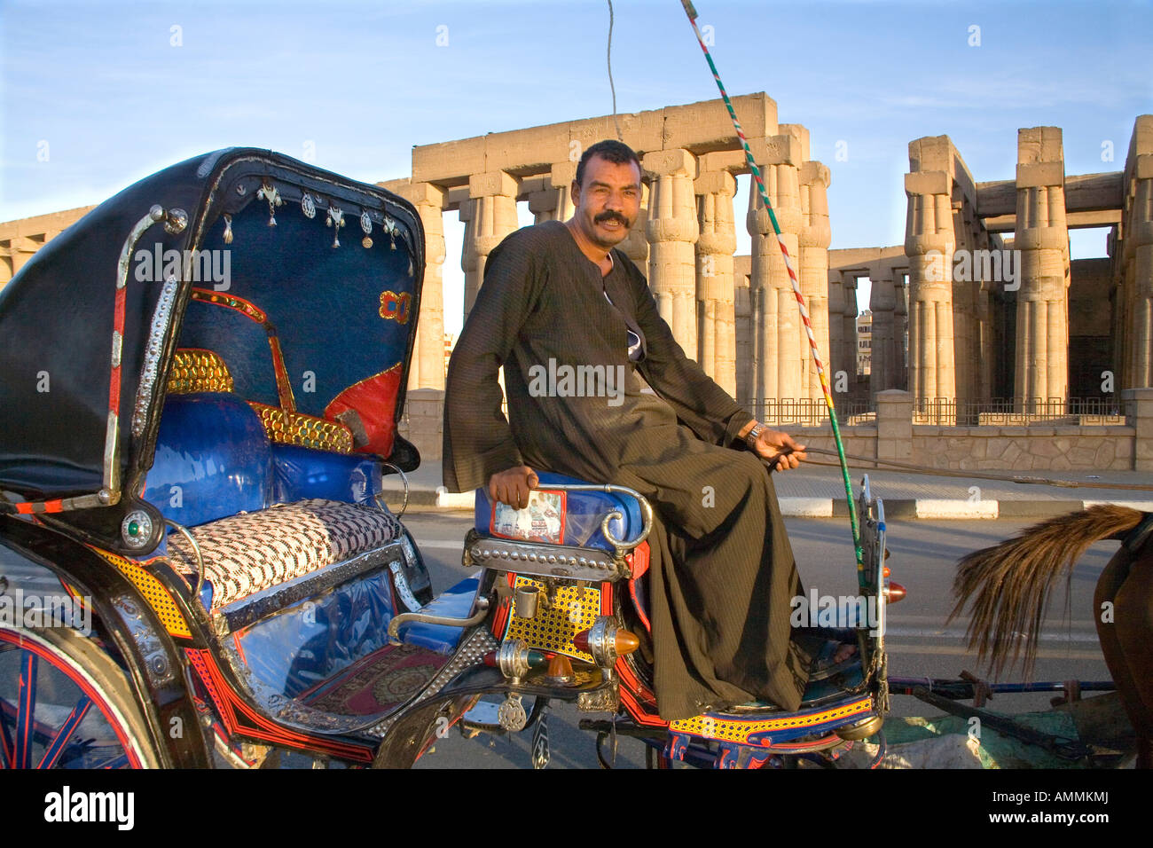 Caleche horse drawn carriage just outside the Temple of Luxor in Egypt ...