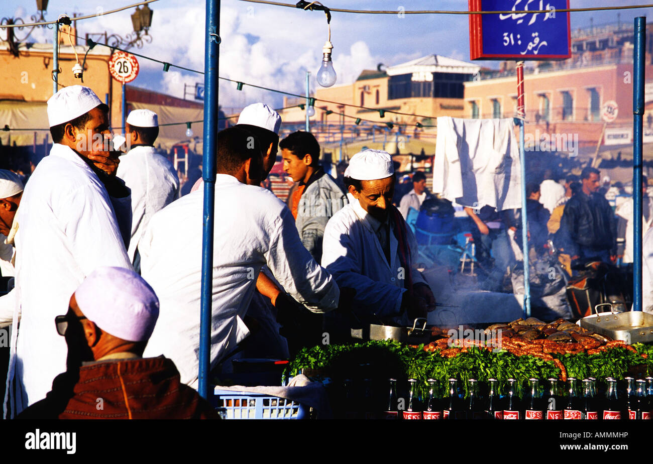djemaa el fna marrakech morocco food market and stalls Stock Photo - Alamy