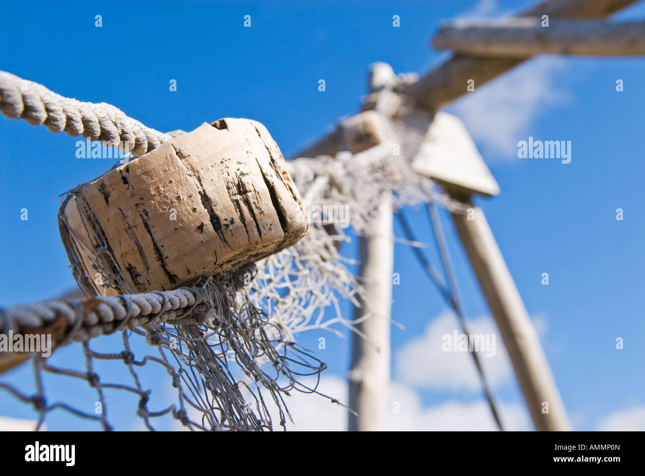 Old netting hanging from unused stockfish drying rack, Vestersand ...