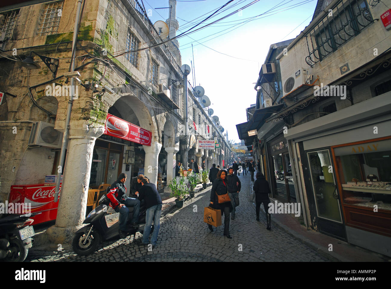 ISTANBUL. Street with shops, restaurants, etc, by the entrance to the ...