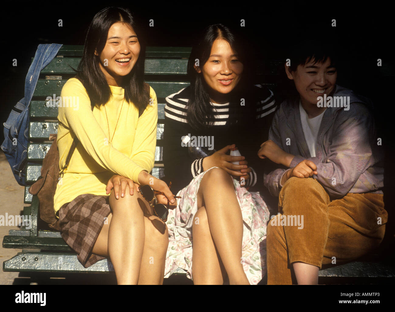 Girls on park bench at BeiHai Park in Beijing in Hebei Province People ...