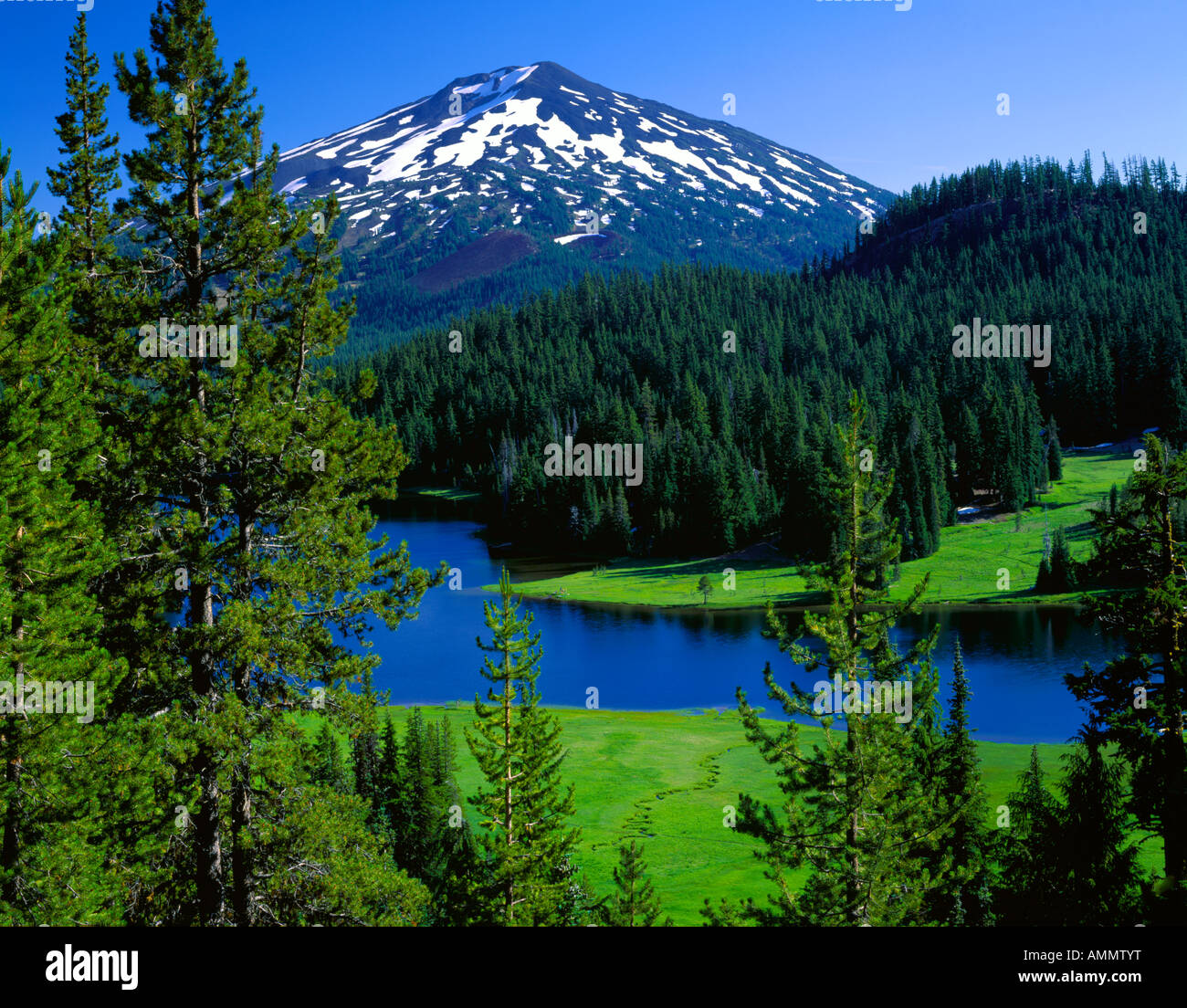 Deschutes National Forest OR Todd Lake nestled in a forested valley ...