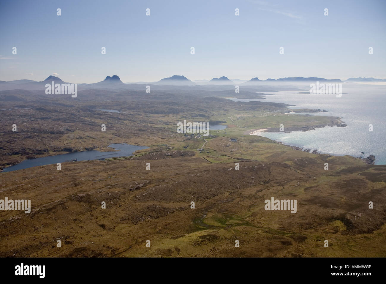 The Sutherland mountains line up on the north west coast Stock Photo ...