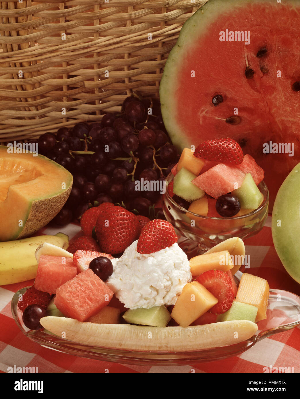 banana split fruit salad strawberry watermelon pineapple grape ...