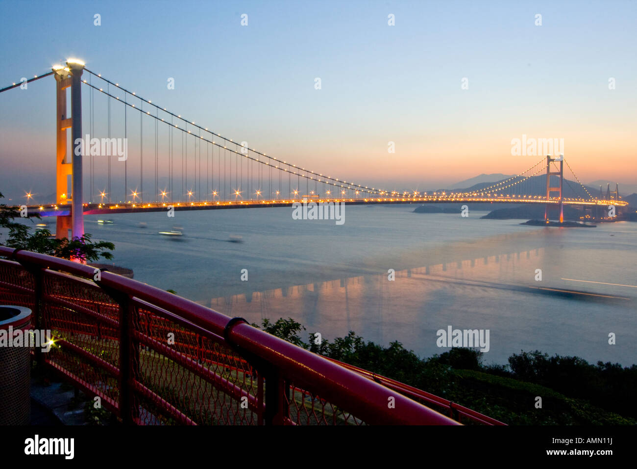 Tsing Ma Hanging Suspension Bridge at Sunset Tsing Yi Hong Kong Stock ...