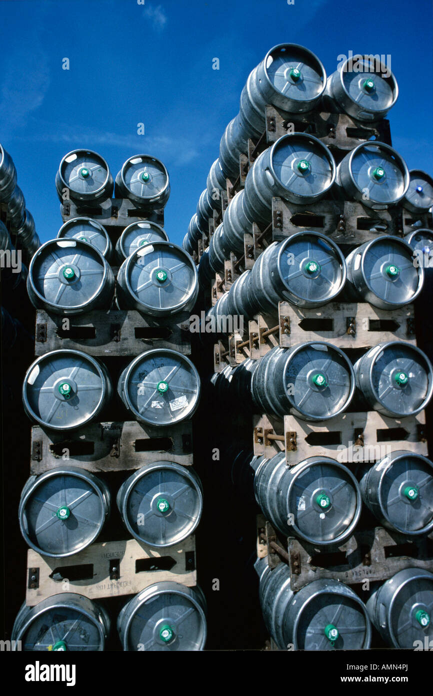 Lager barrels stacked in depot Stock Photo - Alamy