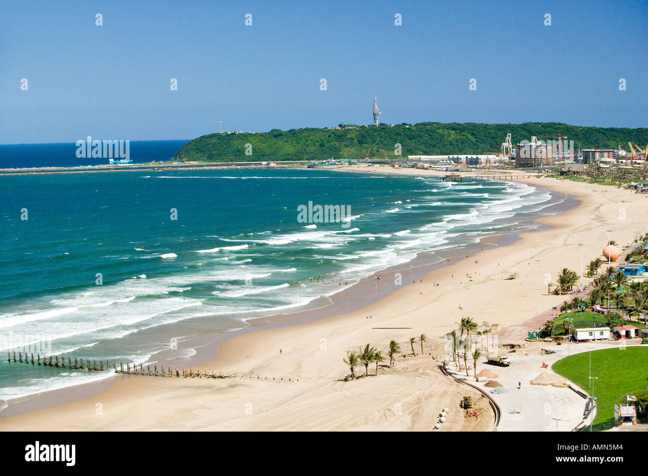 Aerial view of Indian Ocean and white sandy beaches in the town center ...