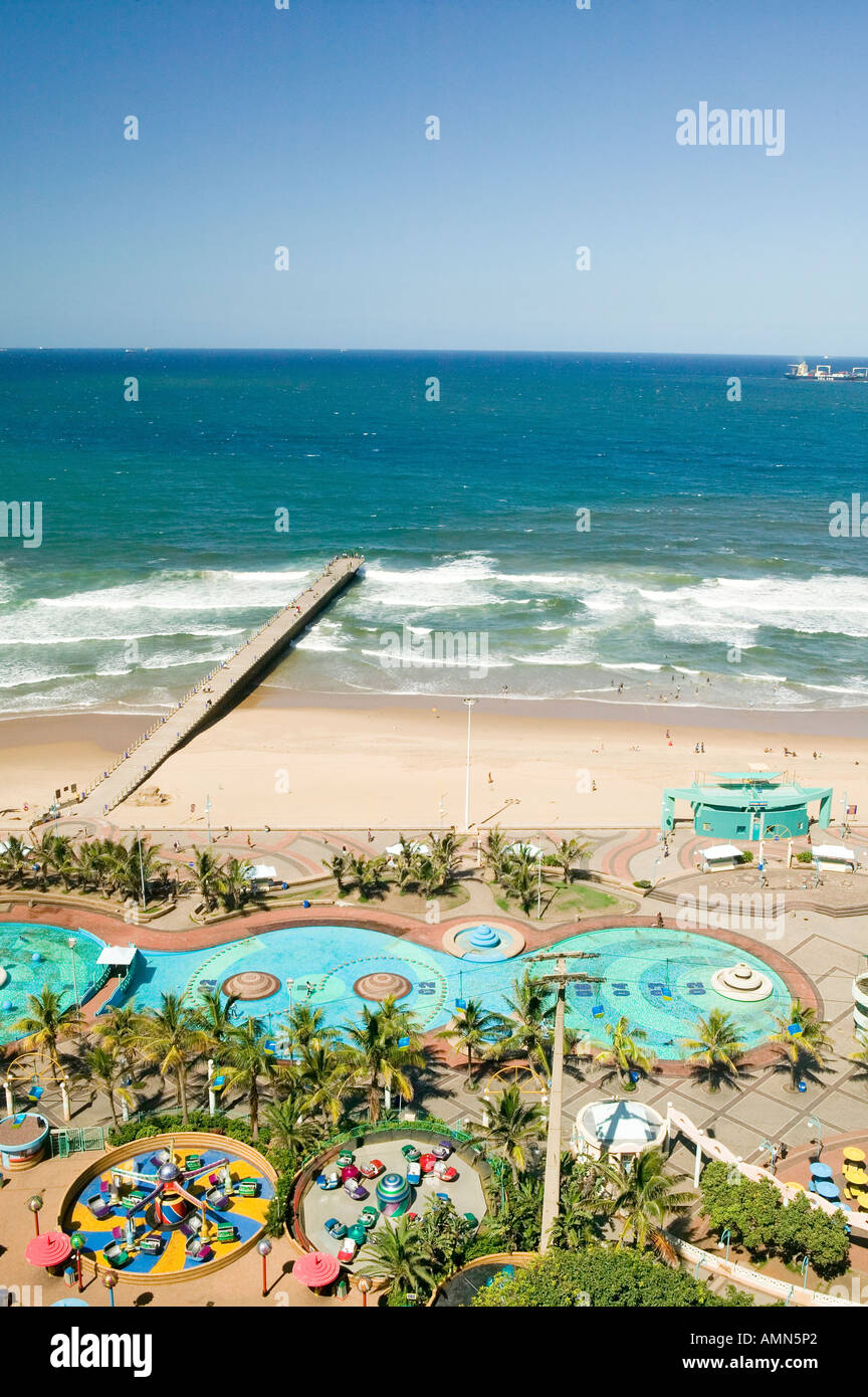 Aerial view of Indian Ocean white sandy beaches pool and ocean pier in ...