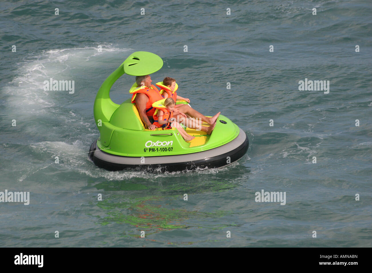 Circular fun petrol powered boat on the sea at palma Nova, Majorca ...