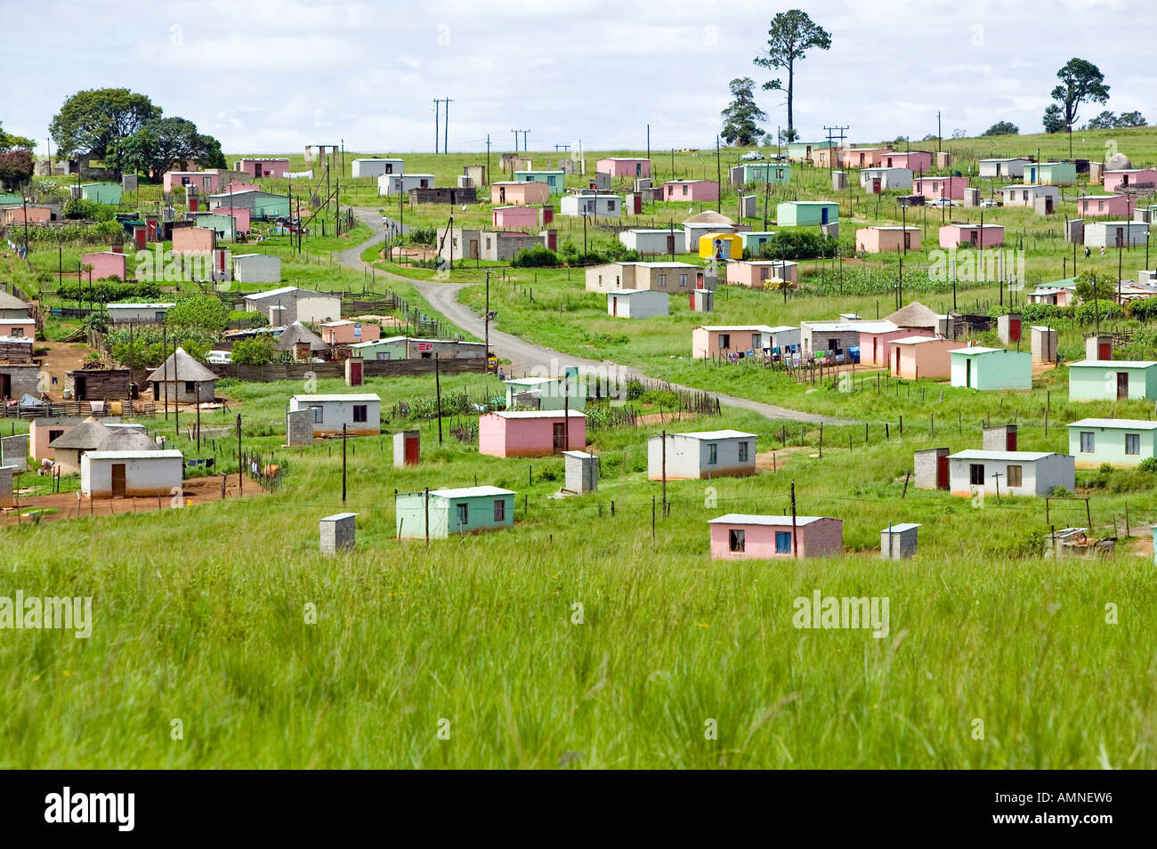 A village of brightly colored Mandela Houses in Zulu Village Zululand ...