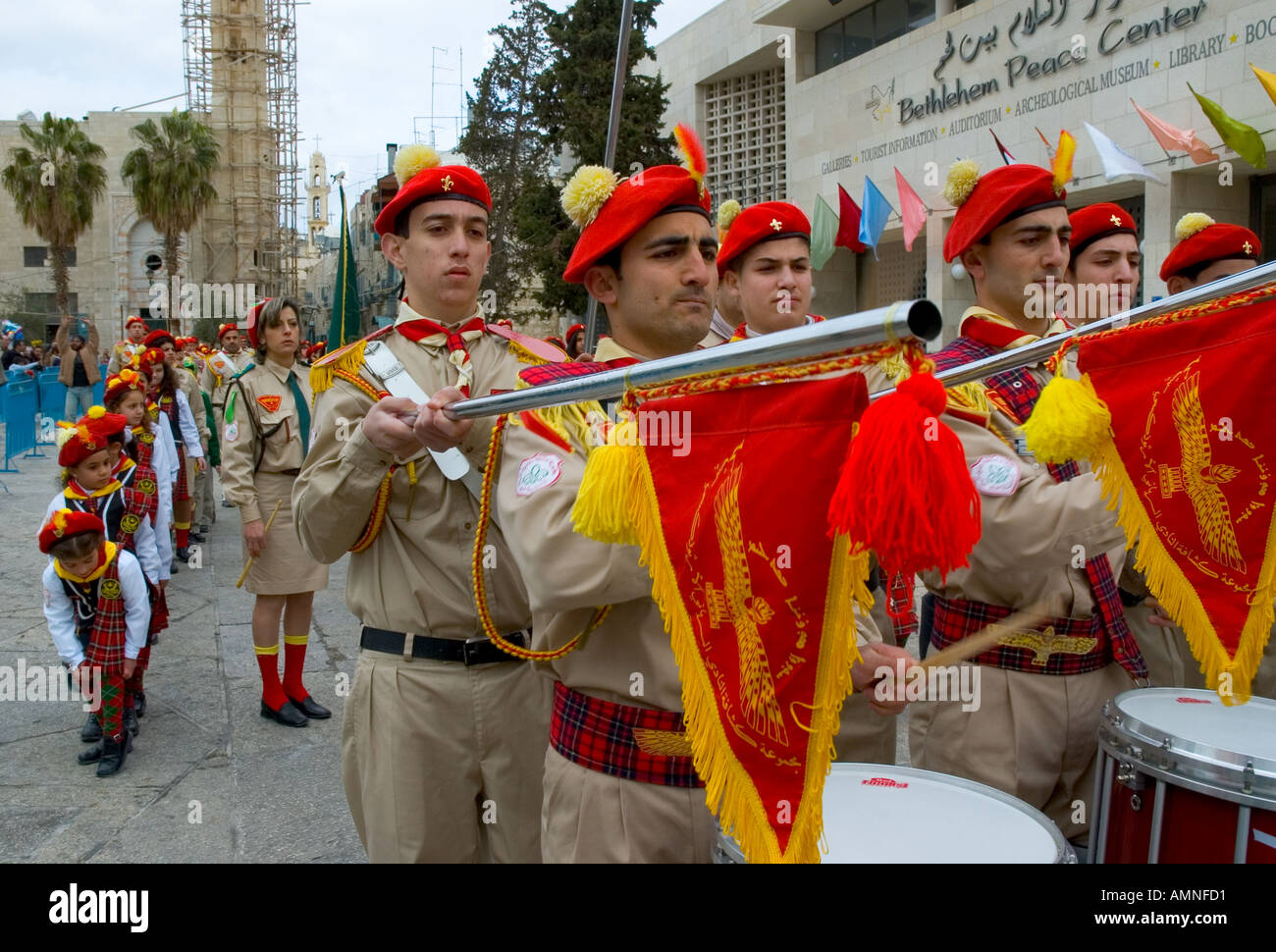 Palestinian Authority Bethlehem Manger Square scouts band standing in ...
