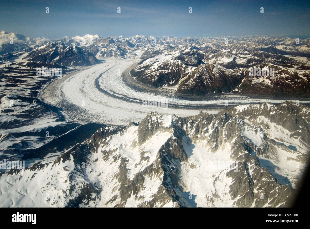 ALASKA DENALI NATIONAL PARK AERIAL VIEW OF RUTH GLACIER AND MT McKINLEY ...