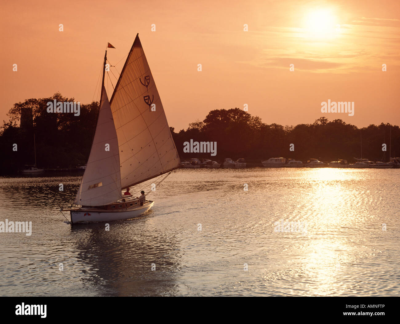 sunset on the norfolk broads, malthouse broad, norfolk, england Stock ...