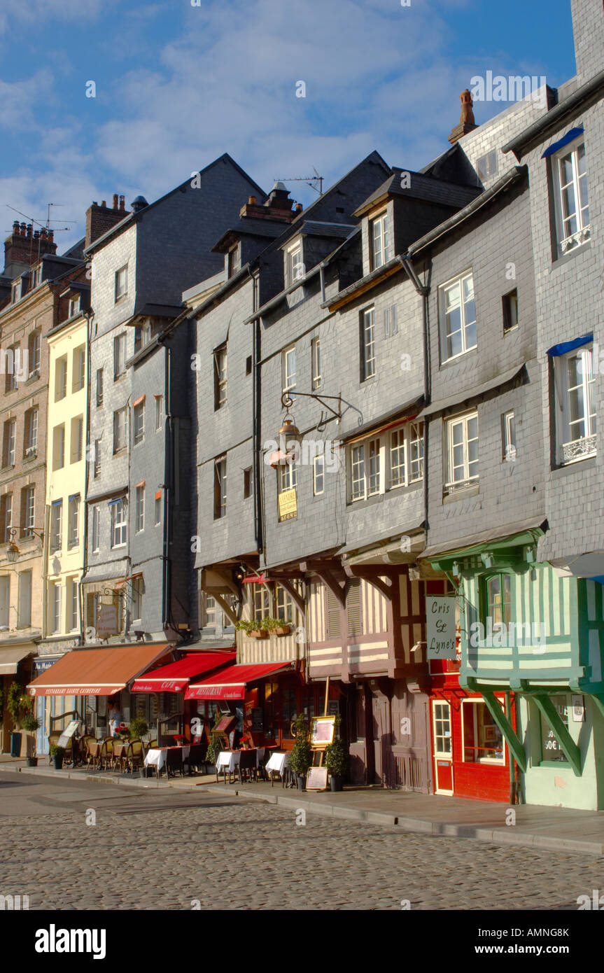 Honfleur Normandy France. French harbour side restaurant, bistro, cafe ...
