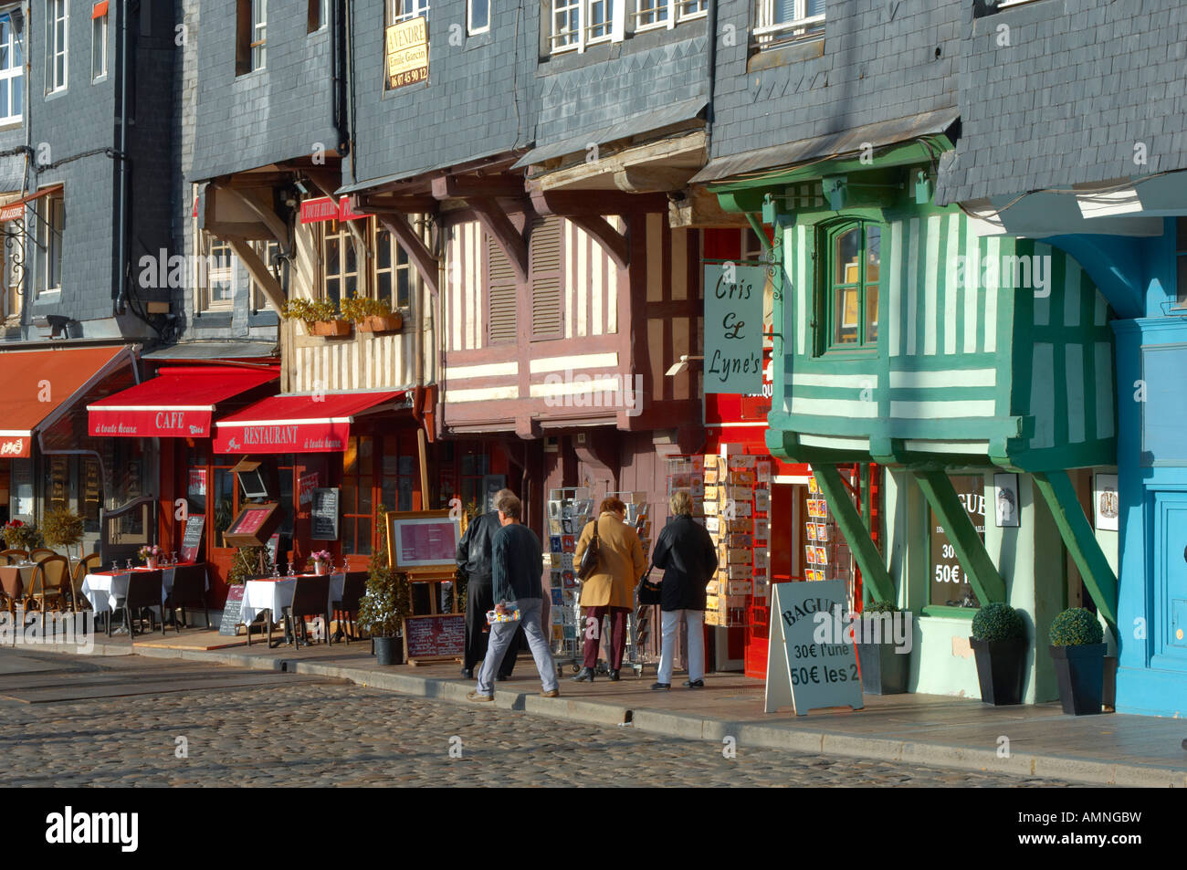 Honfleur Normandy France. French harbour side restaurant, bistro, cafe ...