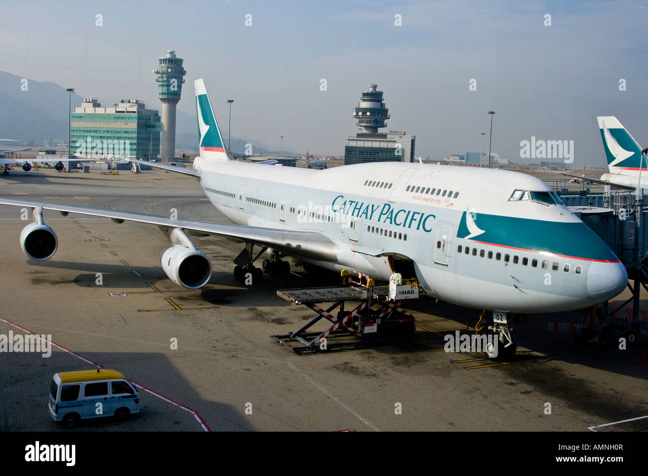 Cathay Pacfic Airplane at the Gate HKG Hong Kong International Airport ...