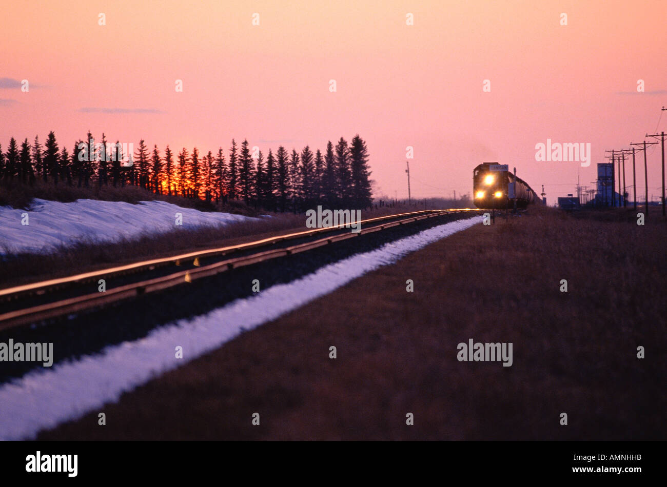 Train at Sunset, Canadian Prairies, Canada Stock Photo - Alamy