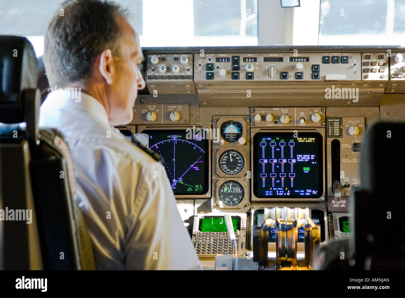 Captain and Crew in the Cockpit of a Cathay Airway 747 Boeing ...