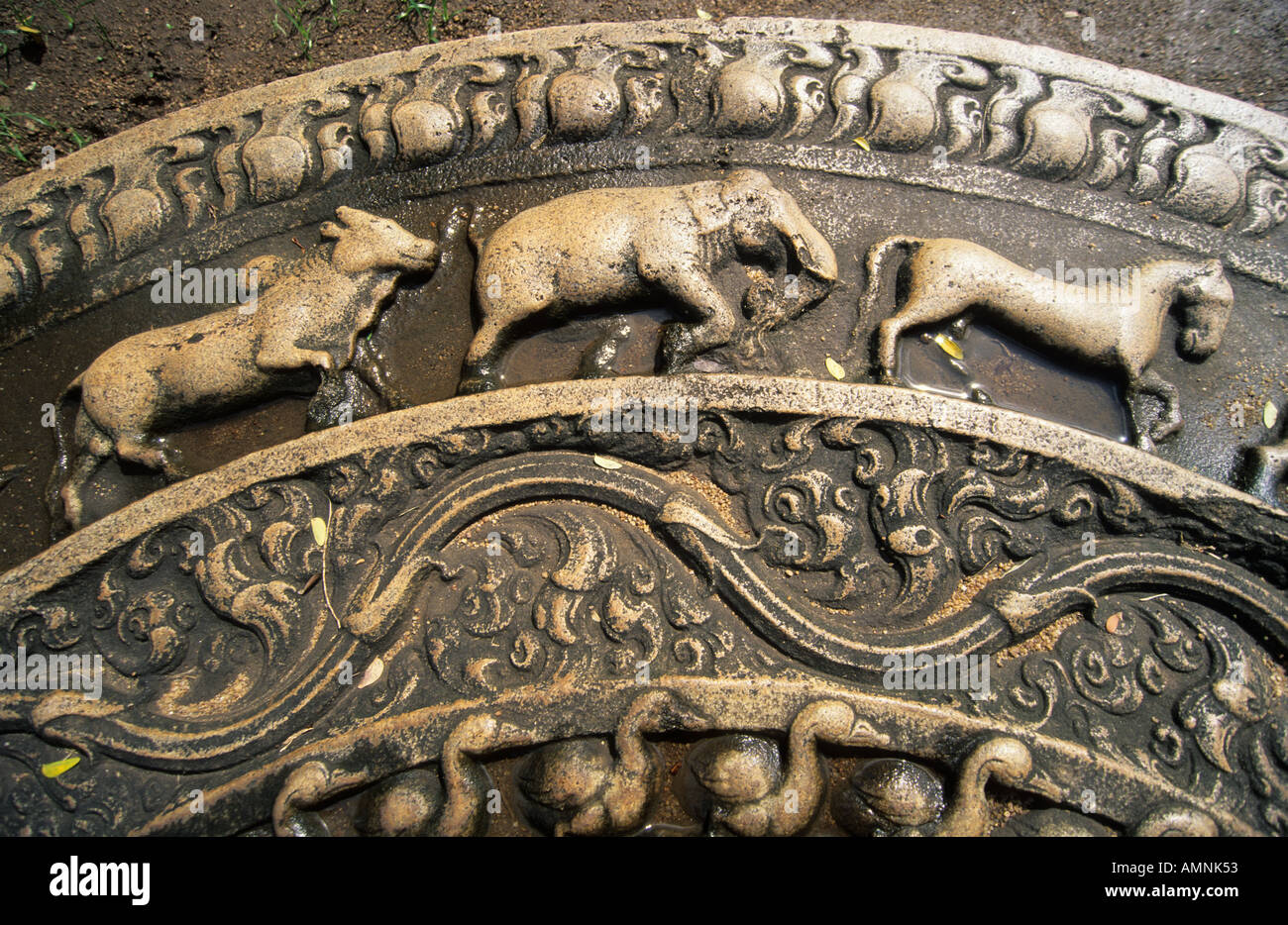 moon stone at Mahasen palace in Anuradhapura Stock Photo - Alamy