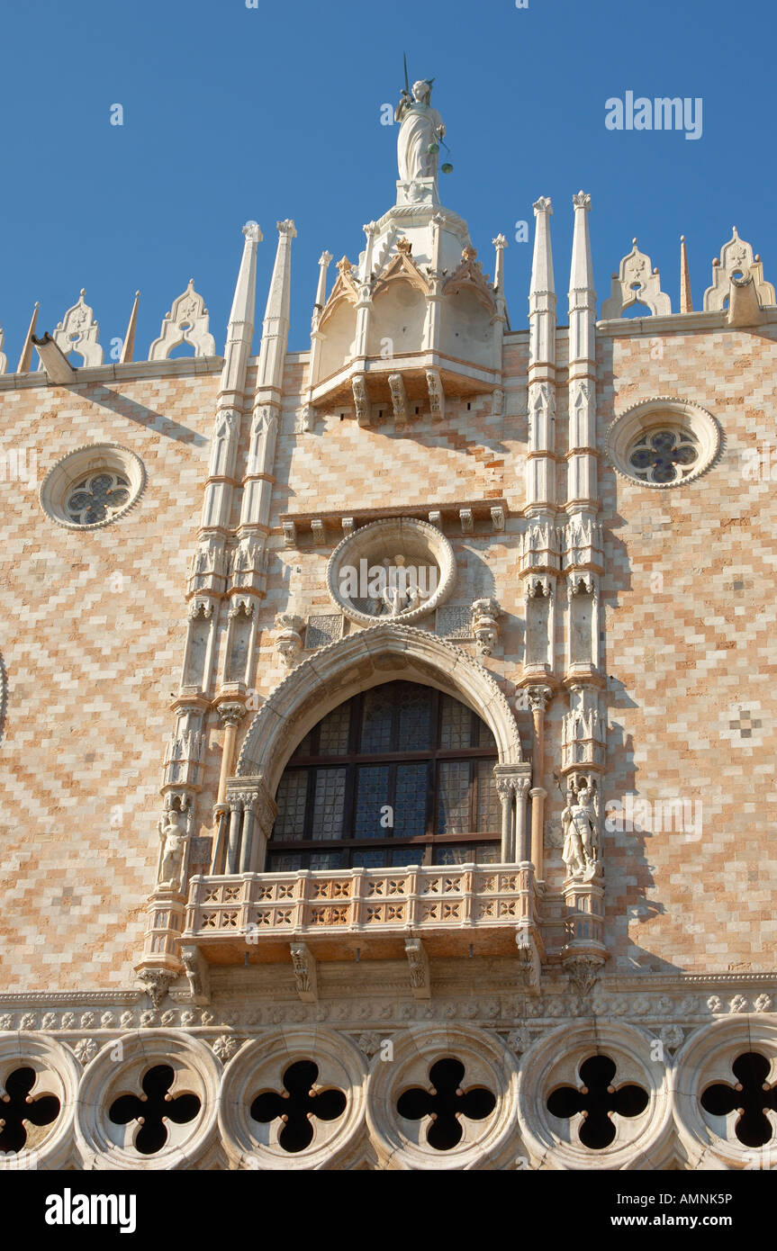 Close up of the Gothic balcony and Gothic stone work on the facade of ...