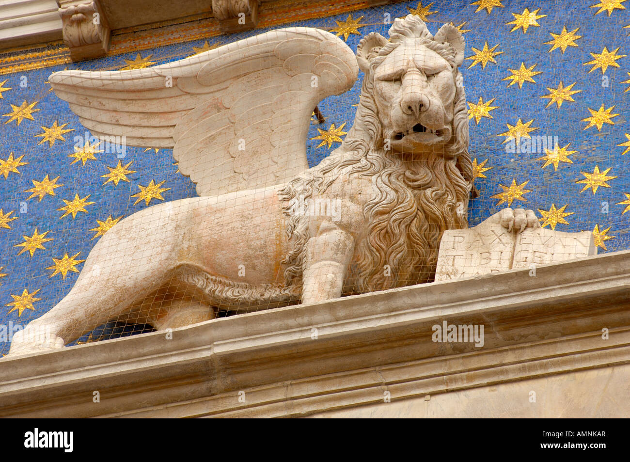 close up of the winged lion statue of St Mark on St Mark's Clock Tower ...