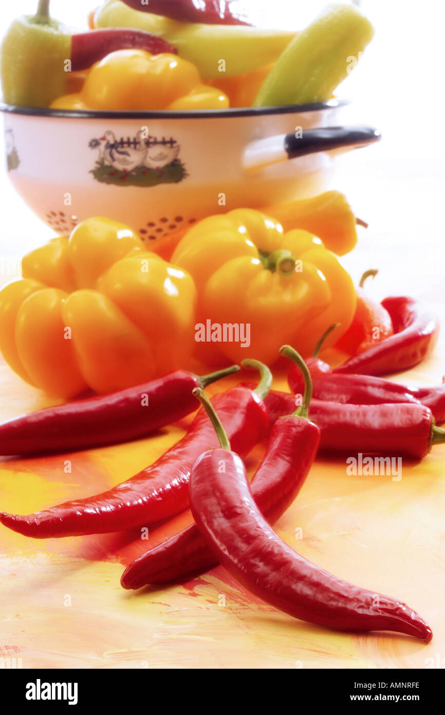Paprika peppers and pepperoni Stock Photo - Alamy