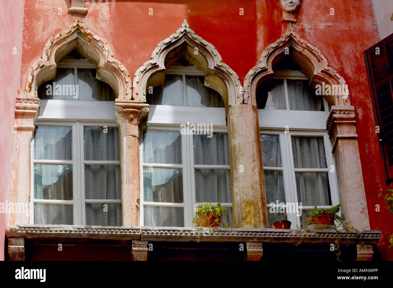 Classic Venetian shaped window on a Venetican house Piran, Slovenia ...