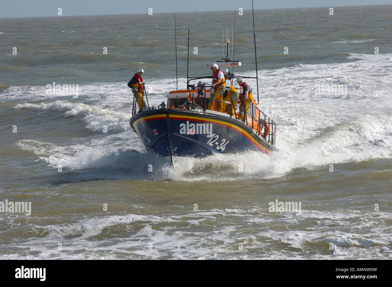 RNLI lifeboat being landed at Aldeburgh, East Anglia. Royal National ...