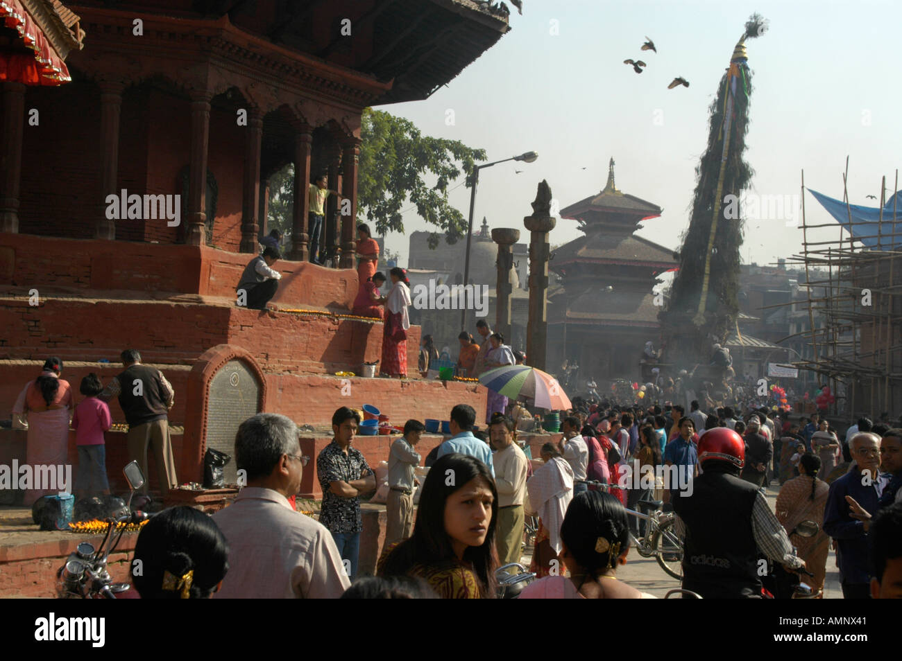 Chariot is tilted at the festival of Seto Macchendranath Durbar Square ...