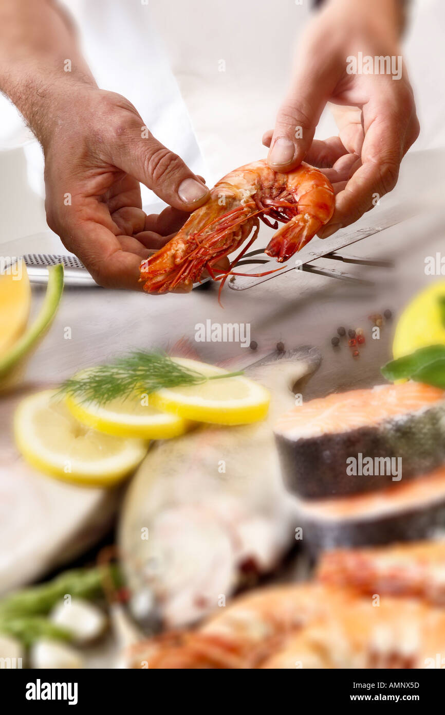 Fresh fish and prawns Stock Photo - Alamy