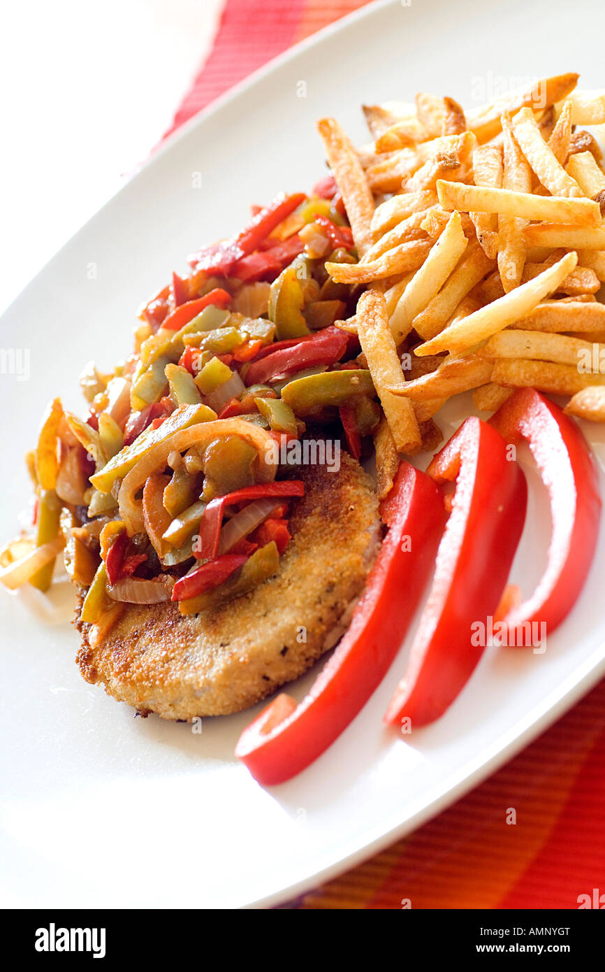 Schnitzel with chips Stock Photo - Alamy