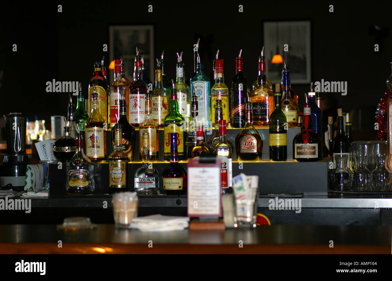 Bar with many kinds of alcoholic beverages Stock Photo - Alamy