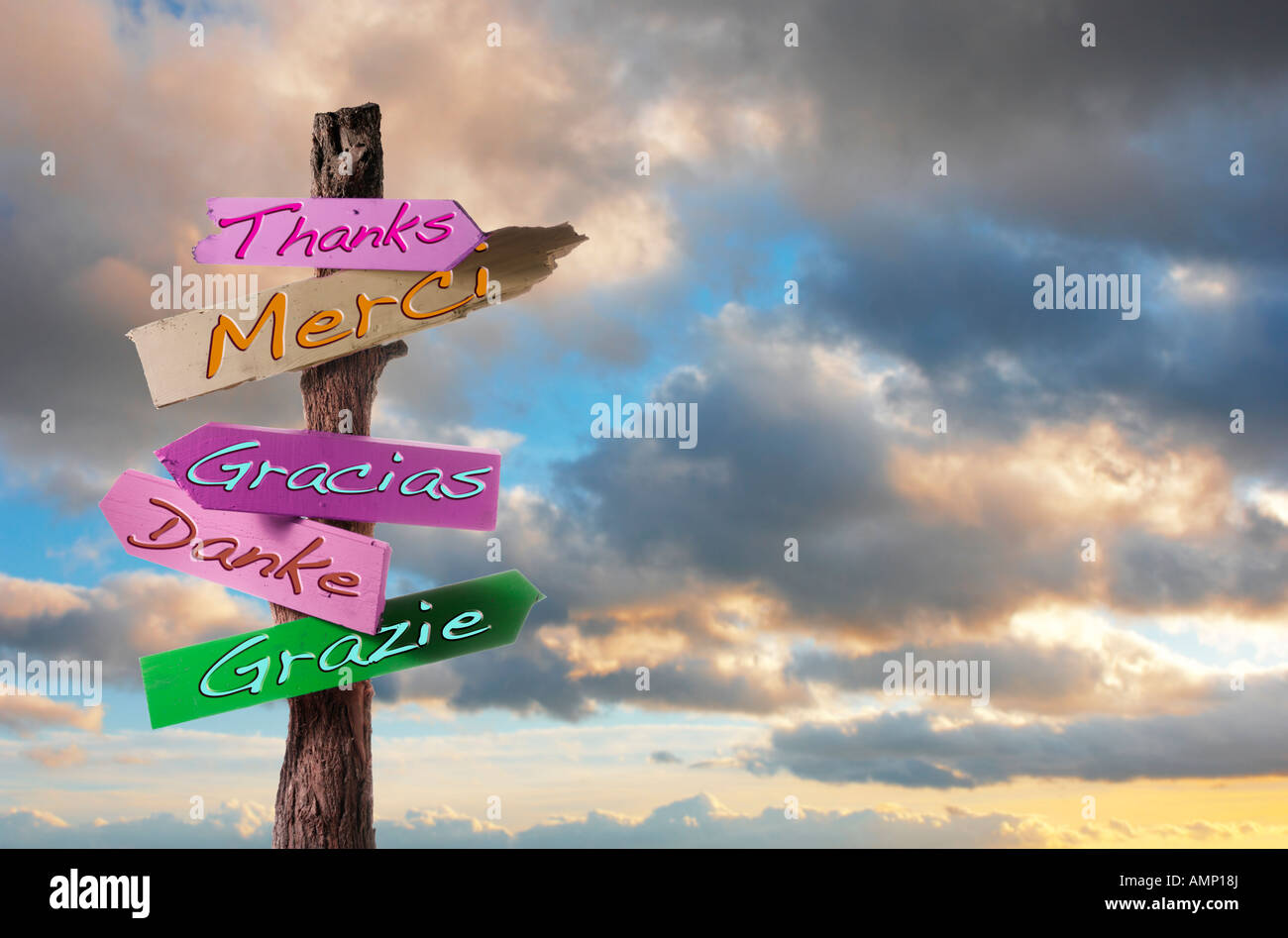 Thanks, merci, gracias, danke, multi language sign Stock Photo - Alamy