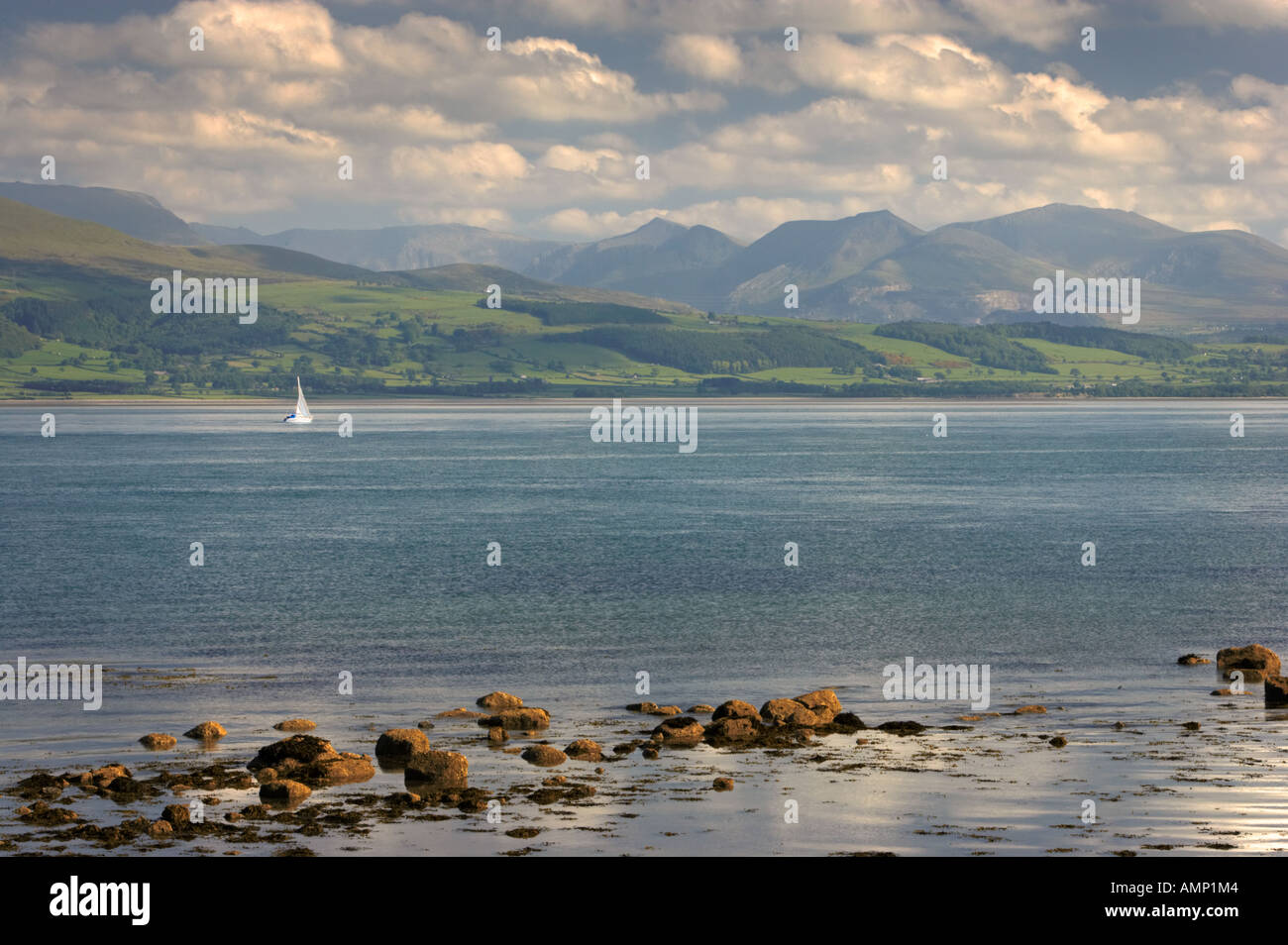 Snowdon Mountain Range and Menai Strait from Anglesey North West Wales ...