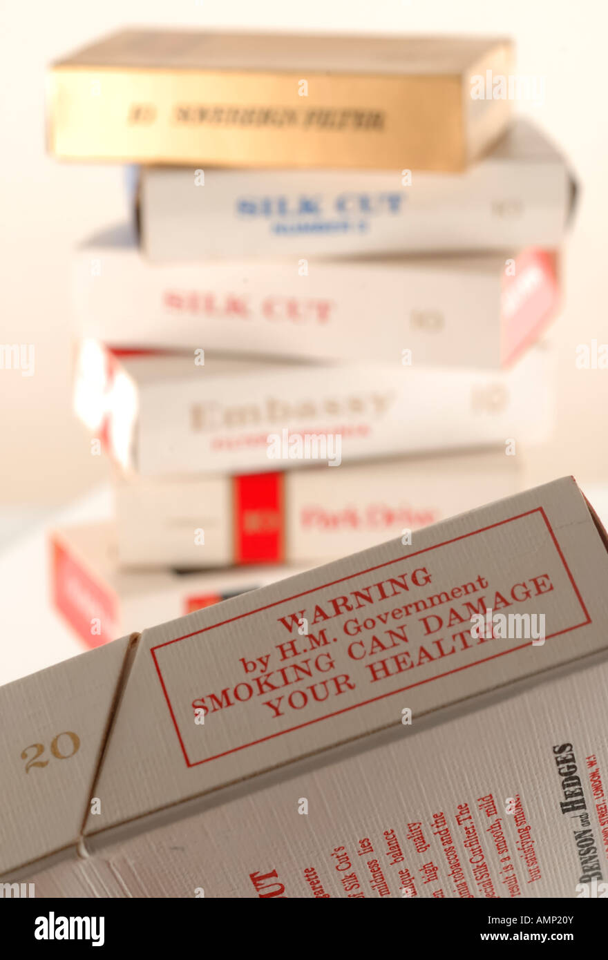 Health Warnings on Old Cigarette Packets Stock Photo - Alamy