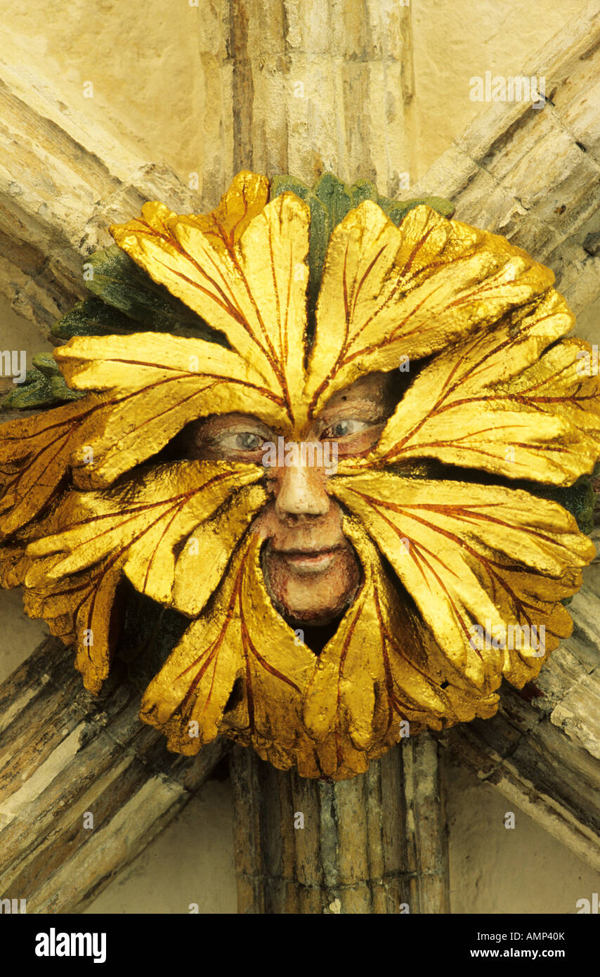Norwich Cathedral Green Man Medieval mythical figure roof boss gilt ...