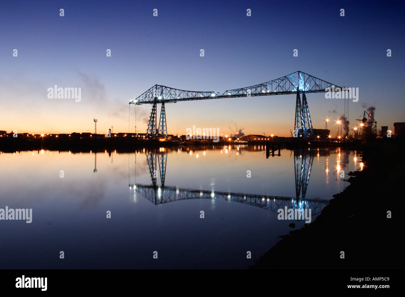 Tees transporter bridge sunset middlesbrough hi-res stock photography ...