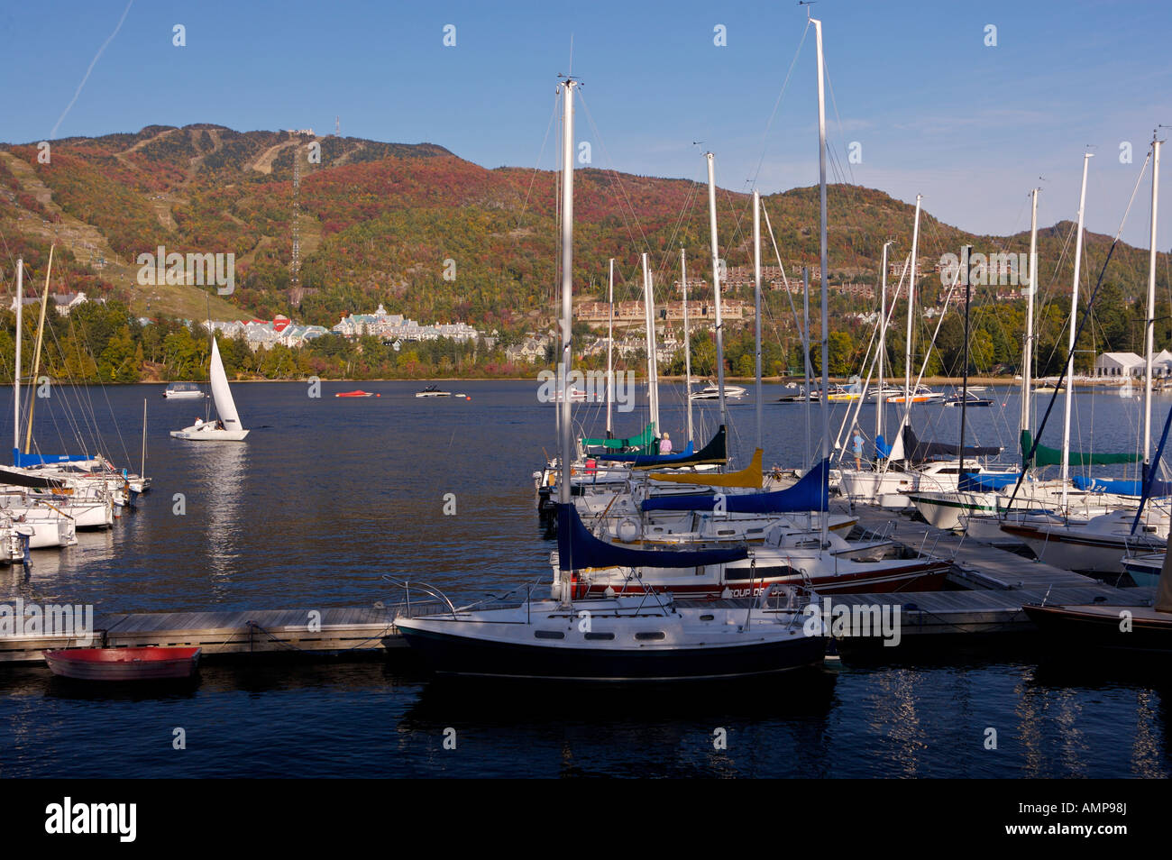 Boats on Lac Tremblant, Tremblant Lake, in the Tremblant Resort ...