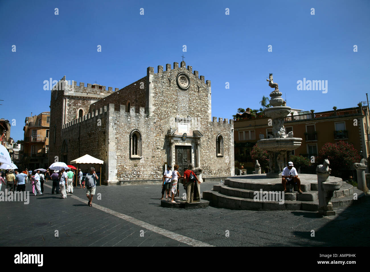Piazza del Duomo Cathedral of San Nicolo Taormina Sicily Italy Stock ...