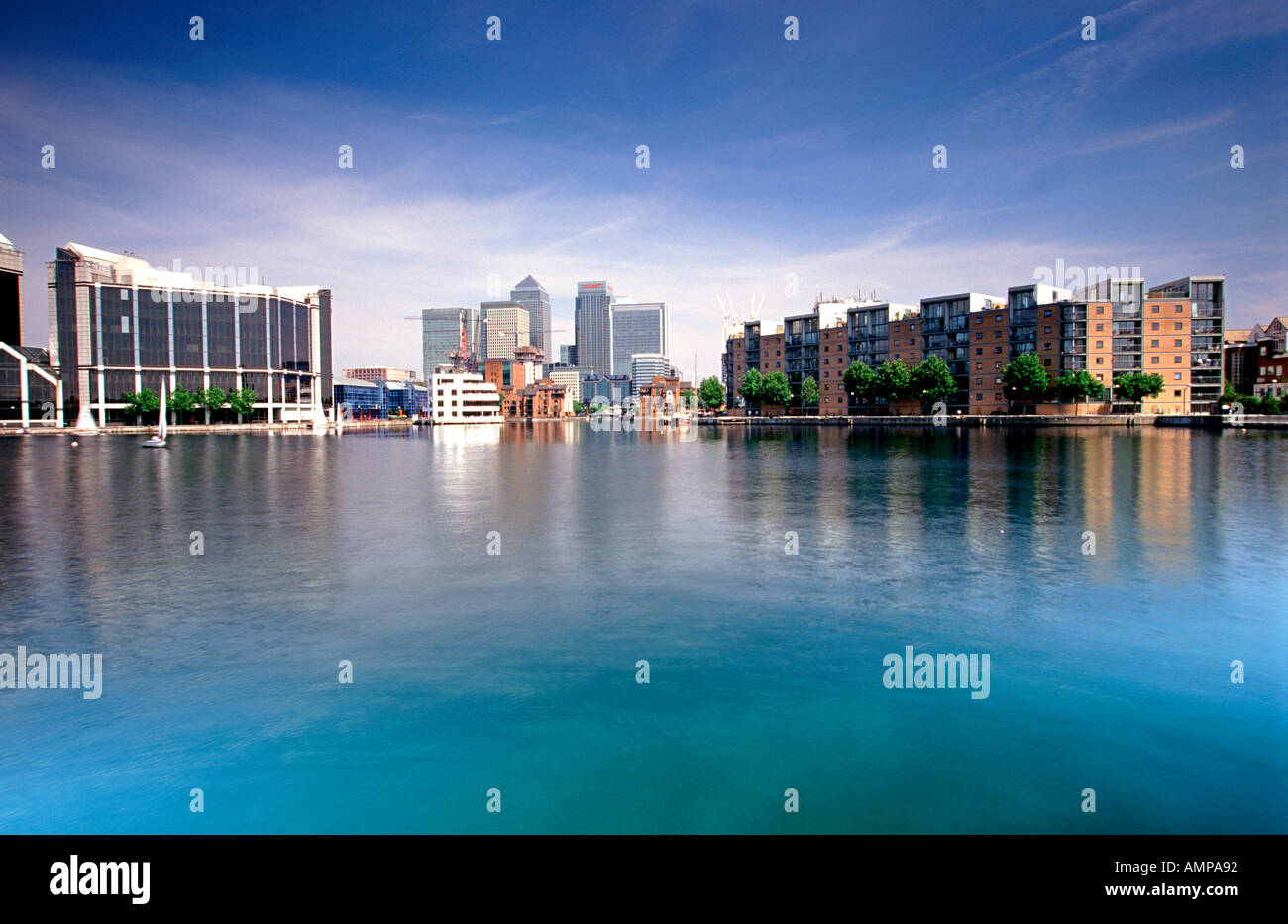 Millwall dock near Canary Wharf on the Isle of Dogs in east London. It ...