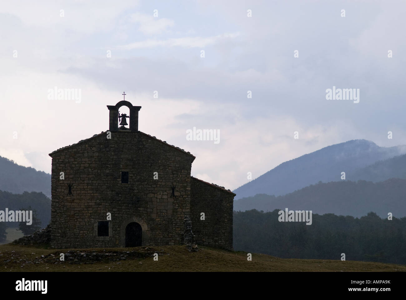 Small stone church along roadway of Route Napolean in Alpes Maritimes ...