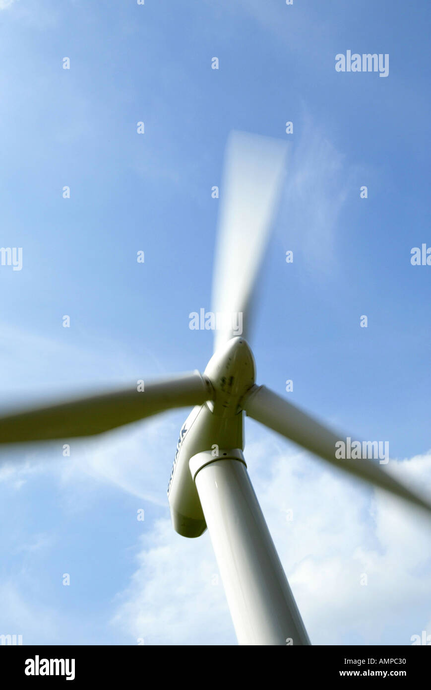 A wind turbine viewed from below with the sky behind it Stock Photo - Alamy
